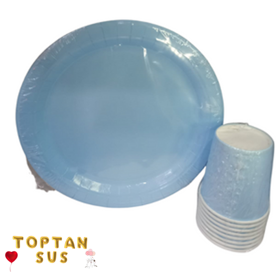 Toptan Mavi Makaron Tabak Bardak Set - toptansus.com